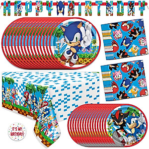 Sonic Birthday Party Decorations, Sonic Tablecloth, Sonic Plates and Napkins for 16 | Sonic Party Decorations | Officially Licensed