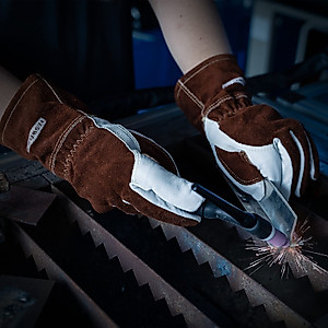 YESWELDER 12 Inches 482℉ Grain Leather TIG Specific Welding Gloves Heat/Fire Resistant Gloves for Welder, Goatskin Mitts for Stick/TIG Welding/Grill/Fireplace/Stove/Oven/BBQ(L)