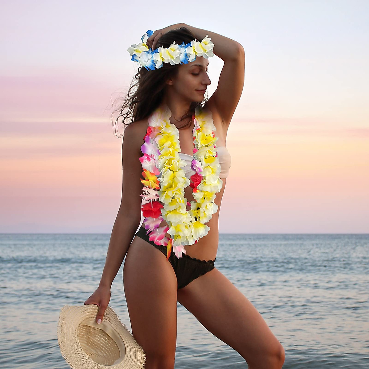 GoodUping 50 PCS Hawaiian Leis, Perfect Luau Party Supplies for Summer Beach Vacations, Essential Party Decorations for Birthday, Graduation, and Wedding Celebrations