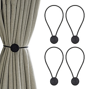 Voilamrt Curtain Tie Backs 4PCS, Magnetic Curtain Tiebacks, Tie Backs for Curtains, Curtain Weaving Holder Buckles for Drapes, Home, Office, Hotel Window Decoration (Black)