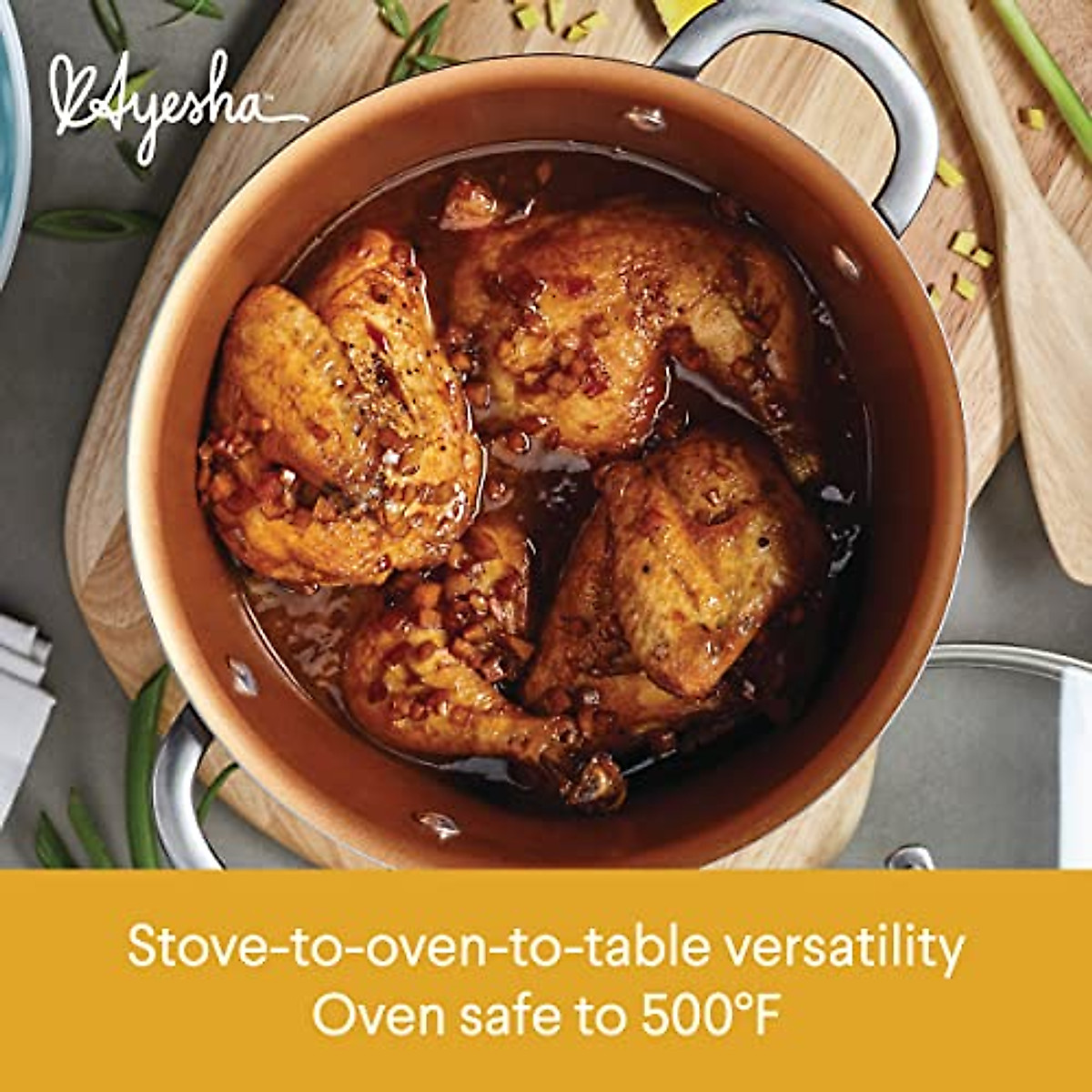 Ayesha Curry Home Collection Nonstick Cookware Pots and Pans Set, 9 Piece, Brown Sugar