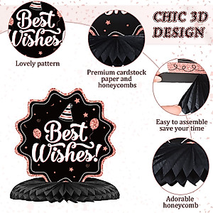 Clabby 12 Pieces Birthday Table Decorations Honeycomb Centerpieces for Table Decor Cute Birthday Honeycomb Topper for Women Men Anniversary Theme Party Supplies Photo Props(Rose Gold, Black)