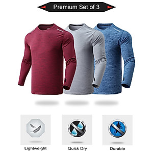 3 Pack: Men's Long Sleeve T Shirts, Dry Fit UV Sun Protection Outdoor Hiking Athletic Active Tops with Thumb Holes (Set 2, XX-Large)