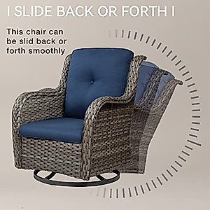 MeetLeisure Outdoor Swivel Rocker Wicker Chairs Set of 3, High Back Swivel Patio Chairs Wicker Furniture Set, 2PCS Rattan Swivel Rocking Chair with Side Table(Mixed Grey/Blue)