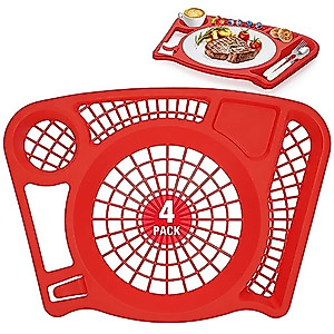 STBoo Paper Plate Holders Reusable - Plastic Plates Holder Heavy Duty | Picnic Tray Reusable Set Dishwasher Safe | Paper Plate Dispenser for 4th of July, BBQ's, Parties,Camping (4 Set-Red)