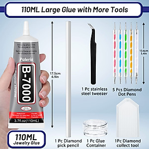 Upgrade B-7000 Crystal Rhinestone Jewelry Glue Clear, 110ml 3.7 fl oz Craft Glue Craft Adhesive Fabric Super Repair Glue with Precision Tips Multi Dotting Stylus for Nail Art,Jewelry,Phone Repair.