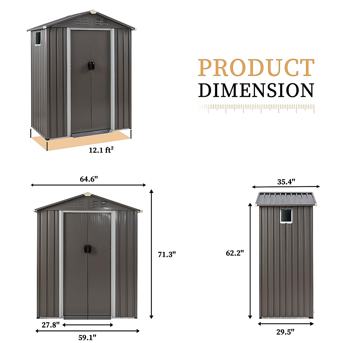 Vongrasig 5 x 3 x 6 FT Outdoor Storage Shed, Metal Tool Shed Clearance Garden Steel Shed with Side Window and Lockable Door Waterproof Tool Shed for Backyard Patio, Lawn (Gray)