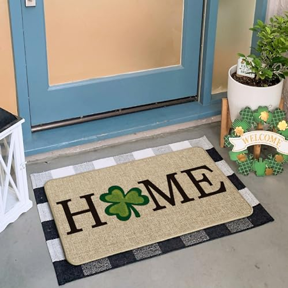 Artoid Mode Home Clover Shamrock Decorative Doormat, Seasonal Spring St. Patrick's Day Holiday Home Low-Profile Floor Mat Switch Mat for Indoor Outdoor 17 x 29 Inch