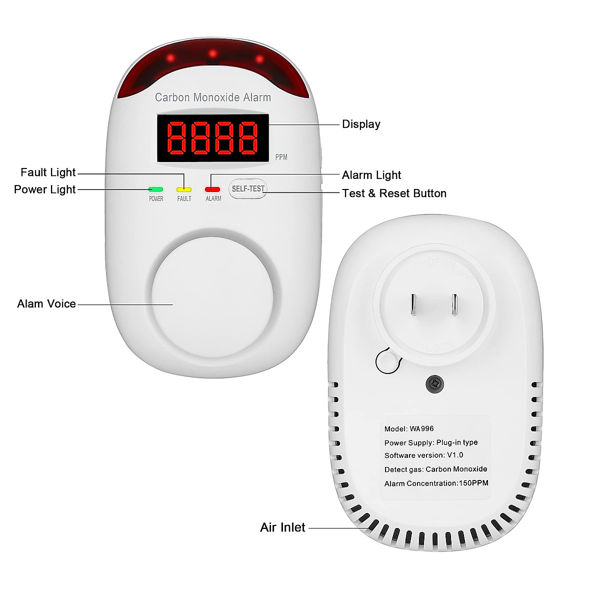 Carbon Monoxide Detector Insertion, VzmcovCO Detector, LED Display Screen Voice Alarm, Suitable for Home Kitchen, Office, Hotel Garage, Living Room, Bedroom -1 Package