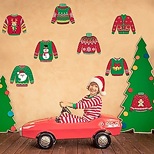 40 Pieces Ugly Sweater Cutouts Christmas Decoration Ugly Sweater Cardboard Cutouts with Glue Point Dots for Classroom School Bulletin Board Party Holiday Party Decoration, 5.9 x 5.9 Inch