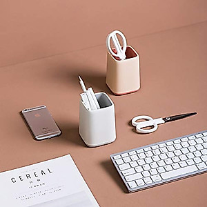 YOSCO Pen Holder Stand for Desk Cute Two-tone Pencil Cup Pot Desk Organizer Makeup Brush Holder (White)