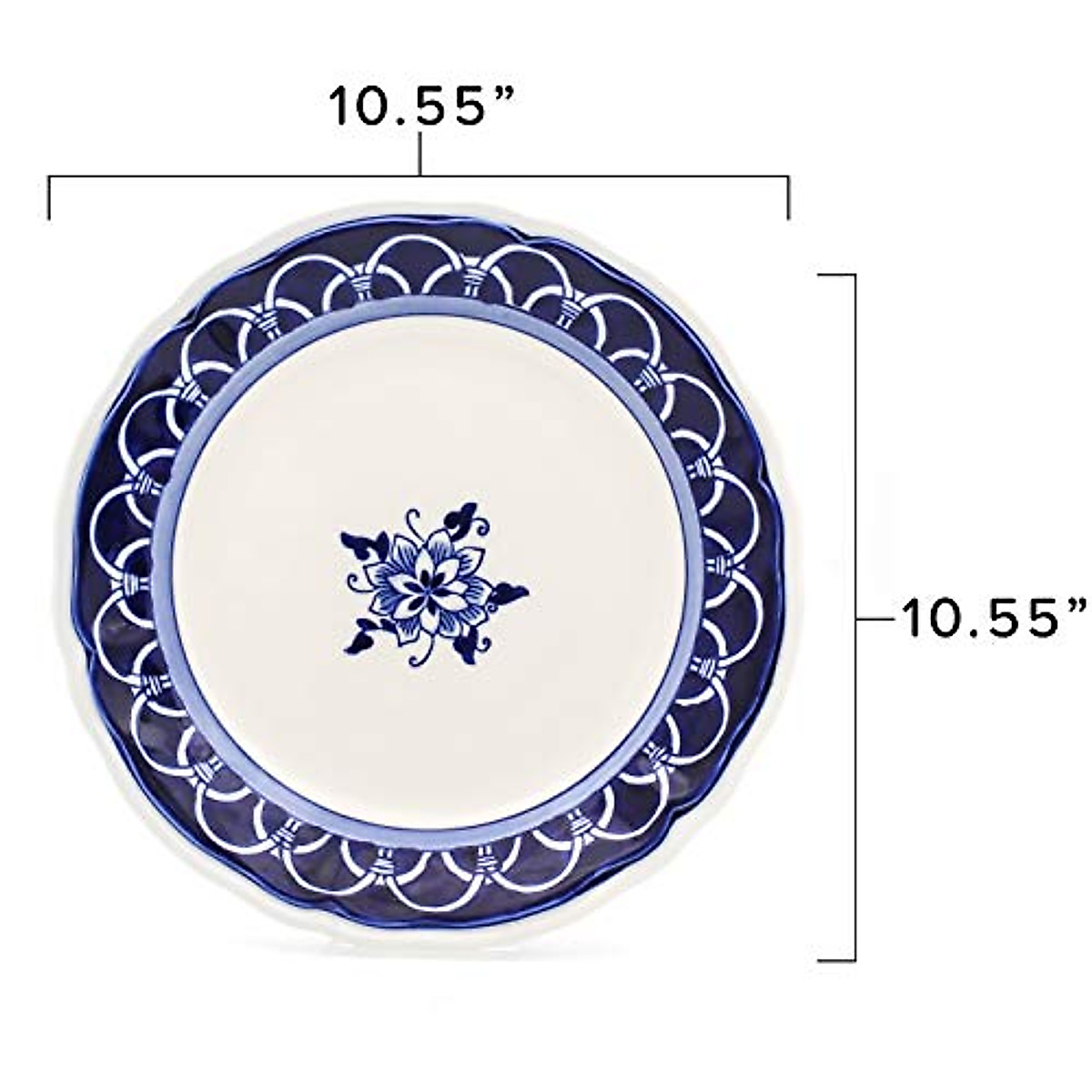 Euro Ceramica Blue Garden 16 Piece Oven Safe Hand Painted Stoneware Dinnerware Set, Service for 4, Bold Vase Design/Floral Pattern, White and blue