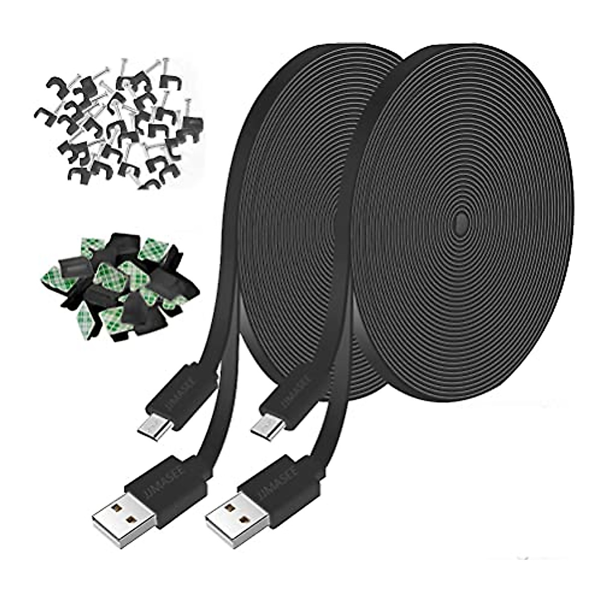 JJMASEE 2 Pack 26FT Power Extension Cable for Wyze Cam V3,WyzeCam Outdoor,Blink,Arlo Essential,Eufy,Kasa,Yi Camera,NestCam Indoor,Micro USB Charging Cord for Security Camera(Black)