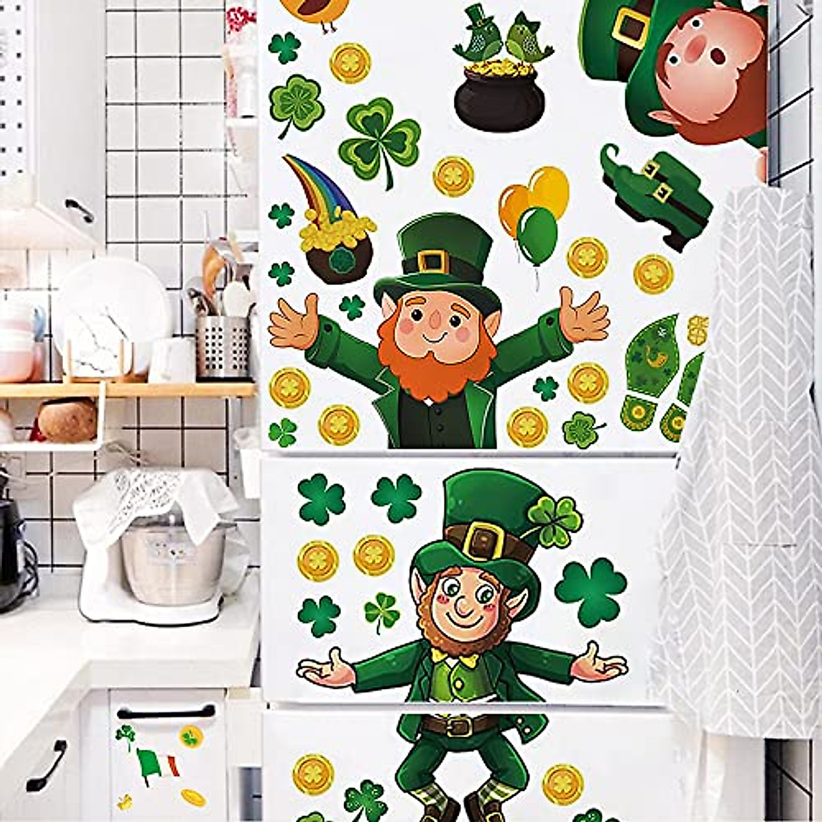 151PCS Happy St. Patrick's Day Window Clings Decorations,St. Patrick's Decal Window Sticker for Glass Decor,Gnome Leprechaun Footprints Holiday Party Door Decorations