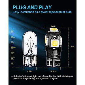 Yorkim 194 LED Bulbs White 6000k Super Bright 5th Generation, T10, 168 LED Bulb for Car Interior Dome Map Door Courtesy License Plate Lights W5W 2825, Pack of 10