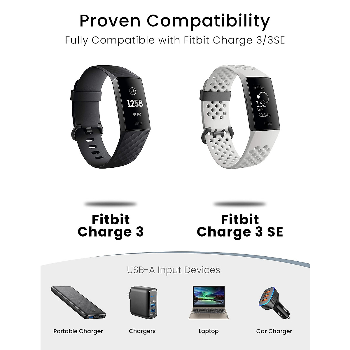 Sinoacc Charger for Fitbit Charge 3 Replacement USB Charging Cable Cord for Fitbit Charge 3 Fitness Activity Tracker 3.3Ft/1M