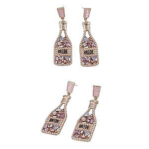 Bachelorette Earrings for Bride - With Delicate Beaded & Champagne Dangle Drop Earring For Woman Bachelorette Party Accessories Bridal Shower Gift for Bride to Be