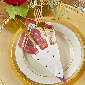 Kate Aspen Burgundy Blush Floral Paper Napkins, Thick Decorative Dinner Napkins, Luncheon Serveware, Perfect for Wedding Reception Or Bridal Shower,Gold and burgundy