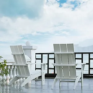 Psilvam Modern Adirondack Chairs Set of 4, Oversized Poly Lumber Fire Pit Chair, 350 Lbs Support Patio Chairs for Garden, Weather Resistant Adirondack Chair Looks Like Real Wood (4, White)