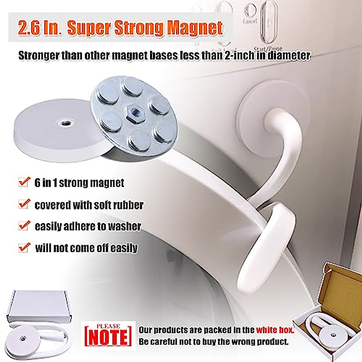 Front Load Washer Door Prop and Stopper - Magnetic Washing Machine Door Holder with 2.6-Inch Magnet Base, Removable Washer Door Stopper Keep Washer Door Open to Prevent Odors (White)