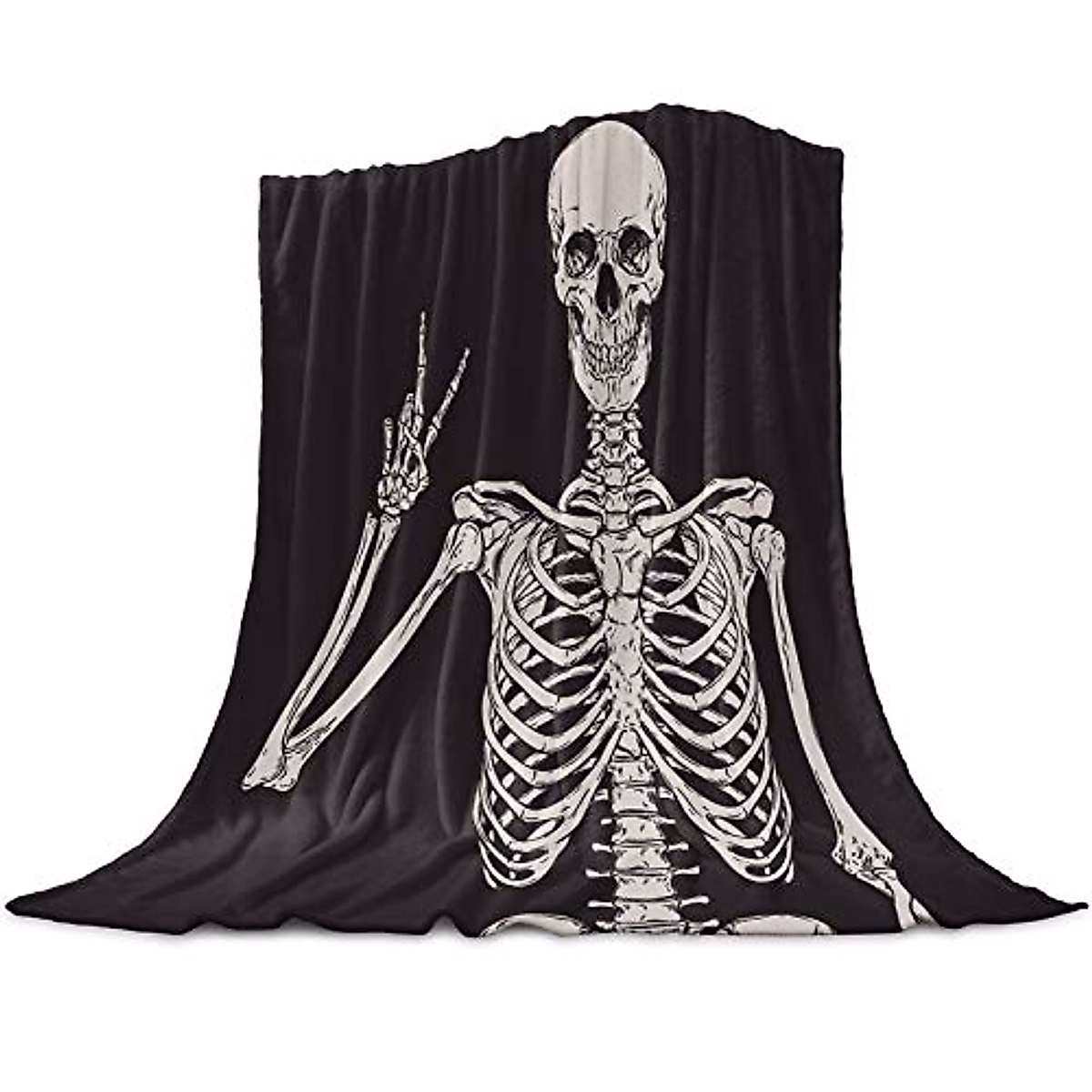 Flannel Fleece Blanket Funny Skull Skeleton Ultra Soft Lightweight Throw Blankets Creative Art Skull Halloween Victory Warm Cozy Bed Couch for Travel All Reason, 40x50