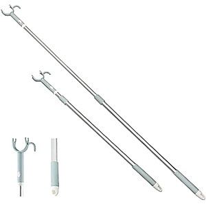 Reach Stick Long Pole with Hook 45" Telescoping Closet Pole Adjustable Reaching Pole Extendable Reach Pole Reaching Pole for Clothesline,Closet,Ceiling,Shelf