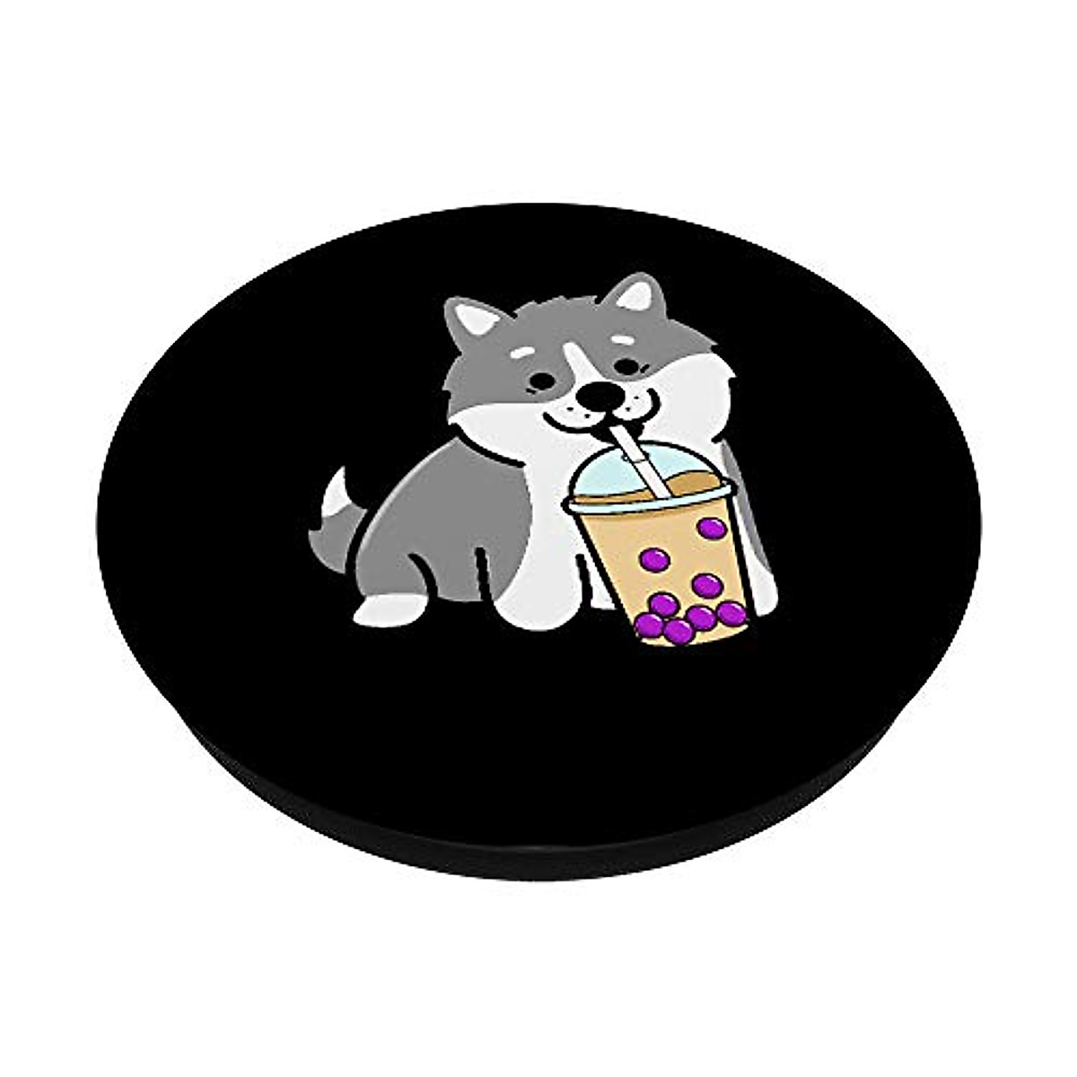 Siberian Husky Drinking Bubble Tea PopSockets Swappable PopGrip