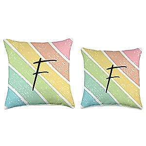 Cute Pastel Stripes Personalized Monogram Letter F Colorful Throw Pillow, 16x16, Multicolor