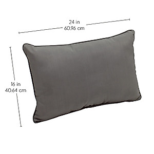 Factory Direct Partners FDP Presidio Pillows 16" x 24" Solid Lumbar Pillow Set with Piping; Indoor/Outdoor Furniture; UV, Fade, Weather-Resistant Olefin Fabric (2-Pack) - Gray, 13813-GY