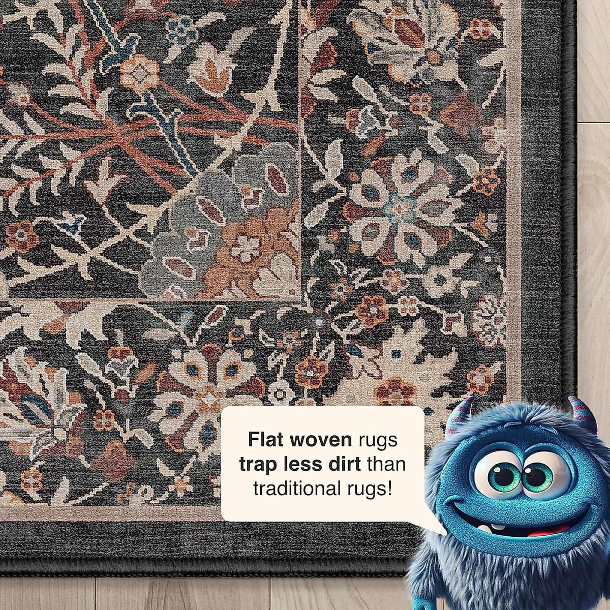 Well Woven Asha Collection Elegant Charcoal Grey Oriental 6x9 Rug Perfect for Living Room Dining Room or Bedroom Ideal for High-Traffic Areas with Vintage-Inspired Low Pile