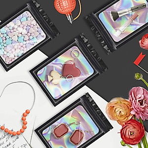 100 Pieces Smell Proof Mylar Bags, Holographic Packaging Bags, Resealable Odor Foil Pouch Zipper Bags with Clear Window for Food Storage and Lipgloss, Jewelry Lash (Black, 2.4 x 3.9 Inch)