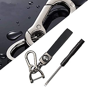 JDDRY Leather Car Keys Keychain for Women Men,Universal Key Fob Keychain for Car,360 Degree Rotatable with Snap Swivel and Anti-Lost D-Ring(Solid Black,1Pack)