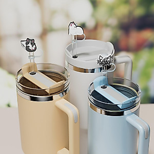 6 PCS Silicone Spill Stopper Set for Stanley Cup Straw Covers 30 oz / 40 oz Tumbler Leak Proof Drink Stoppers Silicone Straw Stopper Caps for Stanley Cup Accessories-Cat