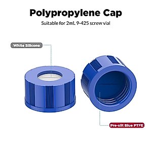 Membrane Solutions Autosampler Vials, 2ml HPLC Vials, 9-425 Lab Clear Vials with Write-on Spot and Graduations, 9mm Blue ABS Screw Caps & Septa for GC Sample Vials, 100 Pcs