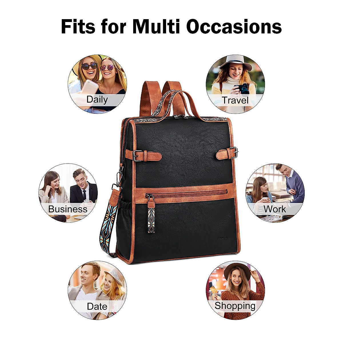 FADEON Leather Laptop Backpack for Women, Designer Ladies Work Travel Computer Backpack with Laptop Compartment Black Brown