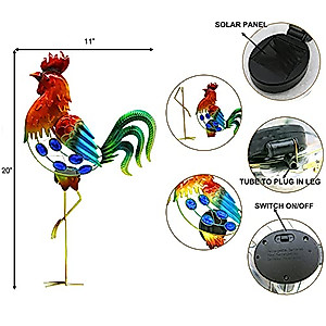 GDF 20" Chicken Decor - Outdoor Rooster Decor Solar Lights -Metal Rooster Garden Decorations for Yard Pathway Lawn Patio Courtyard , Gifts for Her/Him.