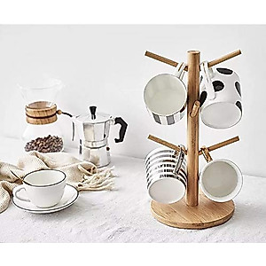 DYT Bamboo Mug Rack Tree, Organic Bamboo Mug Holder, Mug Hook,Mug Stand,Coffee Cup Dryer with 6 Hooks