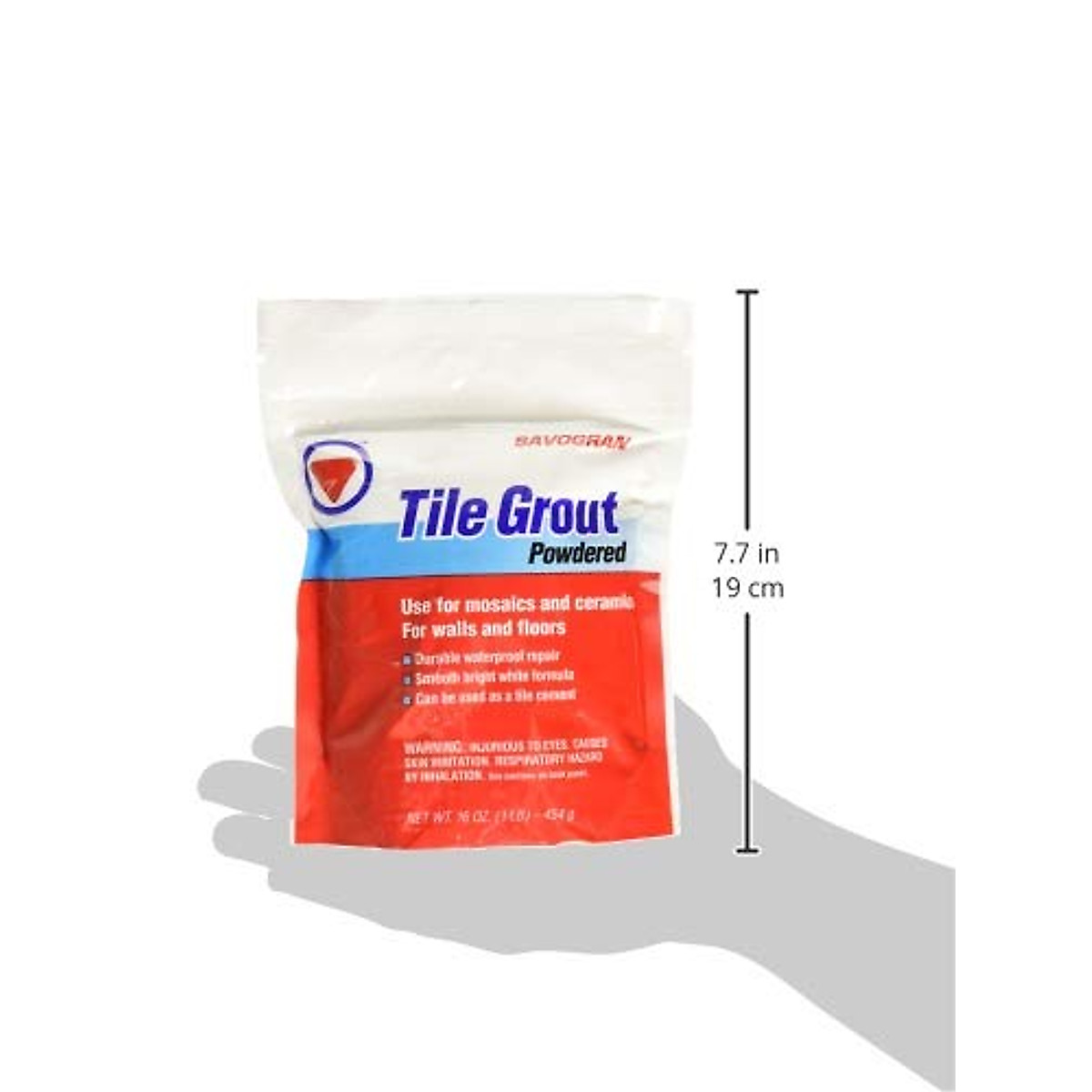 Savogran Tile Grout - 1lb Bag of Bright White Grout Powder Mix for Tile Installation & Repair - Durable Waterproof Grout for Pools, Tubs, Showers, Sinks - Ceramic & Mosaic Unsanded Powdered Grout