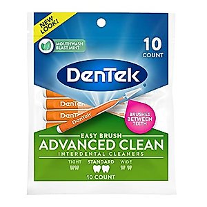 DenTek Solar Powered Easy Brush Advanced Clean Interdental Cleaners, Standard, 10 Count (Package May Vary)