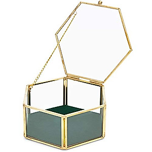 Juvale Velvet Glass Jewelry Box, Gold Hexagon Box for Trinkets (5 x 4.5 x 2.1 In)