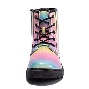 HIKLDK Girls Boots Glitter Combat Boot Winter Waterproof Side Zipper Lace-up Walking Shoes for Toddlers Little Kid szie