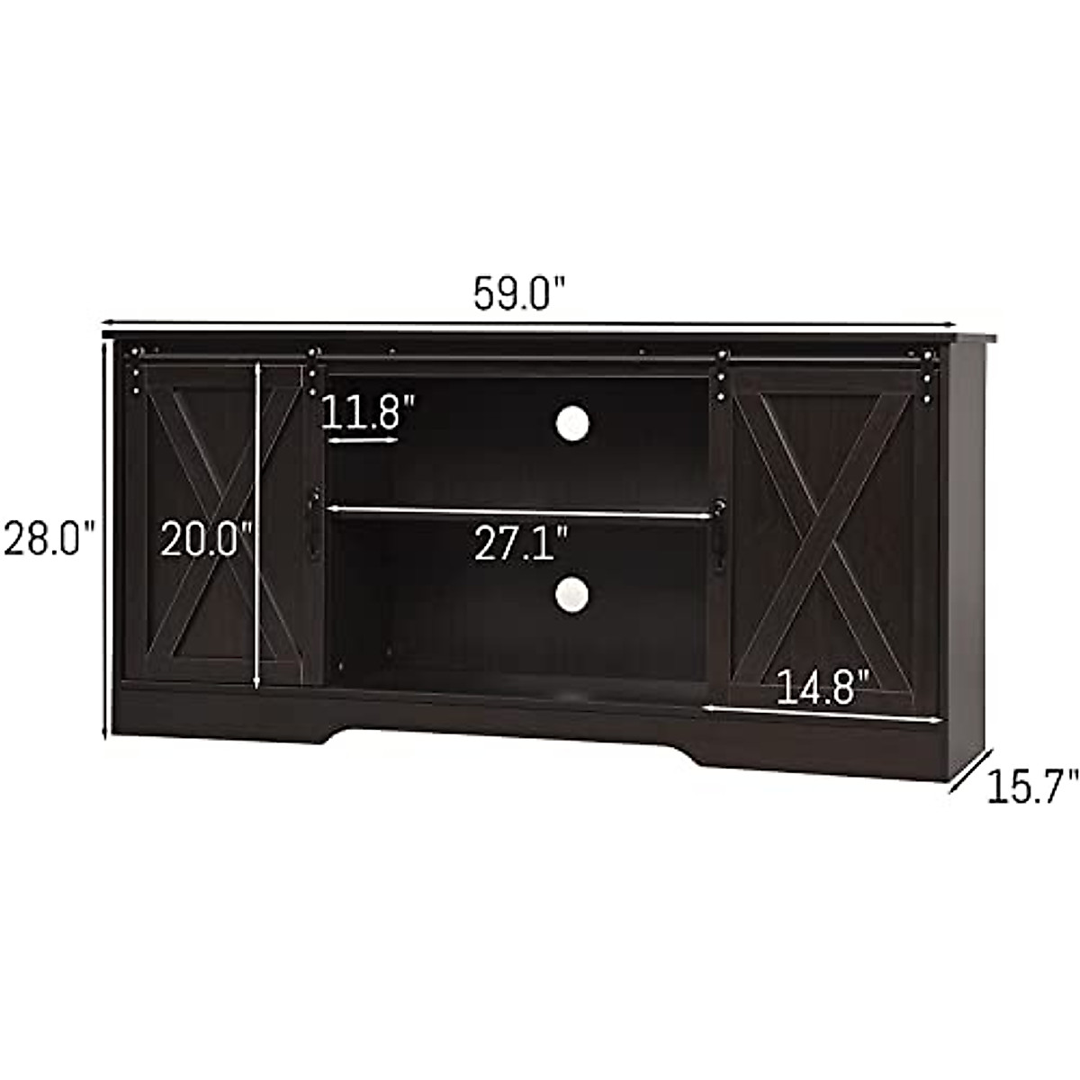4 EVER WINNER Buffet Cabinet with Storage, 60” Kitchen Sideboard Cabinet with Sliding Barn Doors, Farmhouse Coffee Bar Cabinet Black Buffet Server Cabinet for Living Room Dinning Room, Espresso