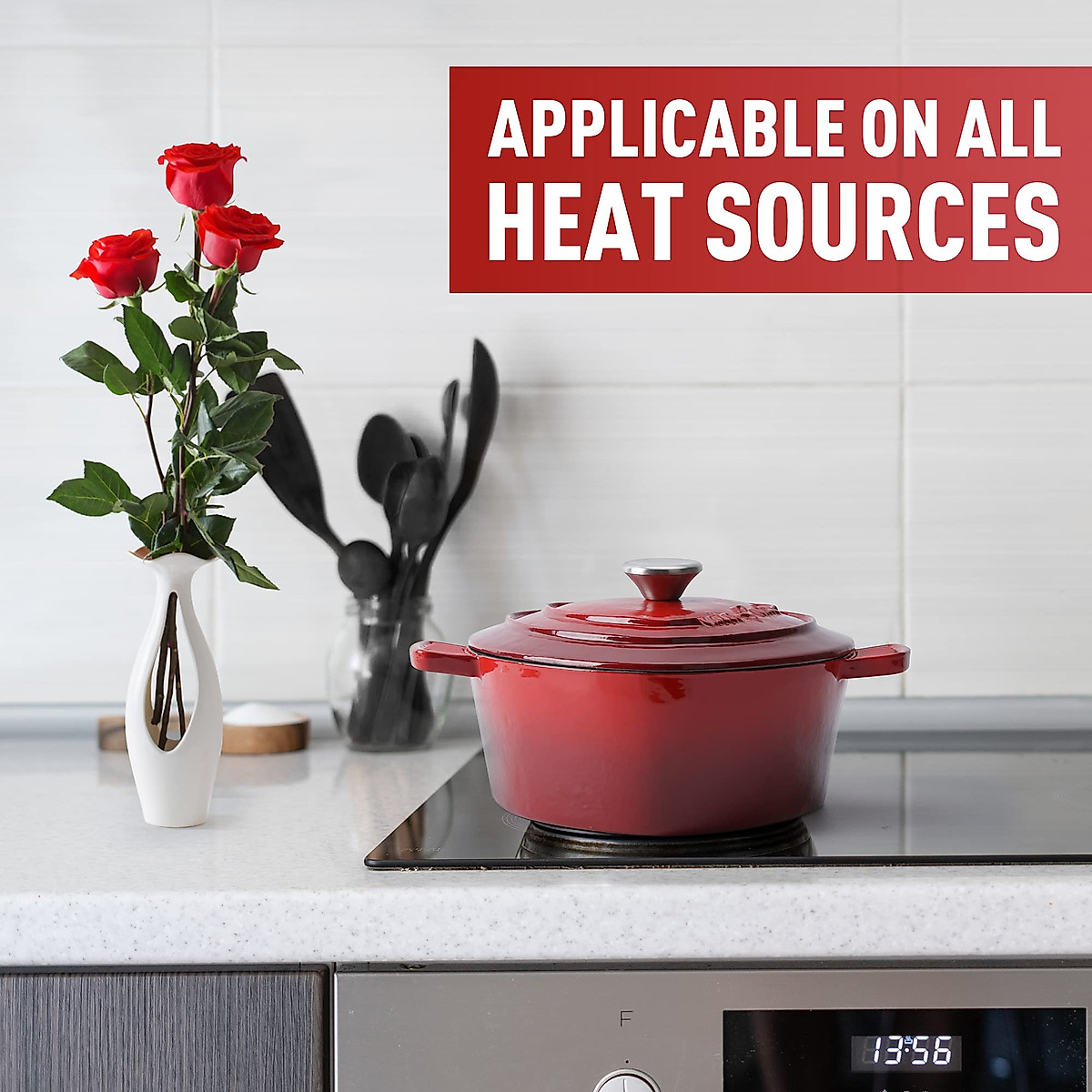 MIAMIO - Enameled Cast Iron Dutch Oven (3.2 Quart, 10 Inch) in Heart Shape Non Stick Pot/Gift for Christmas, Suitable for All Heat Types + Oven