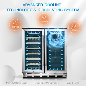 Kalamera Wine and Beverage Refrigerator, 30 inch Wine Fridge Dual Zone Hold 33 Bottles and 96 Cans, Digital Touch Control, Built-In or Freestanding