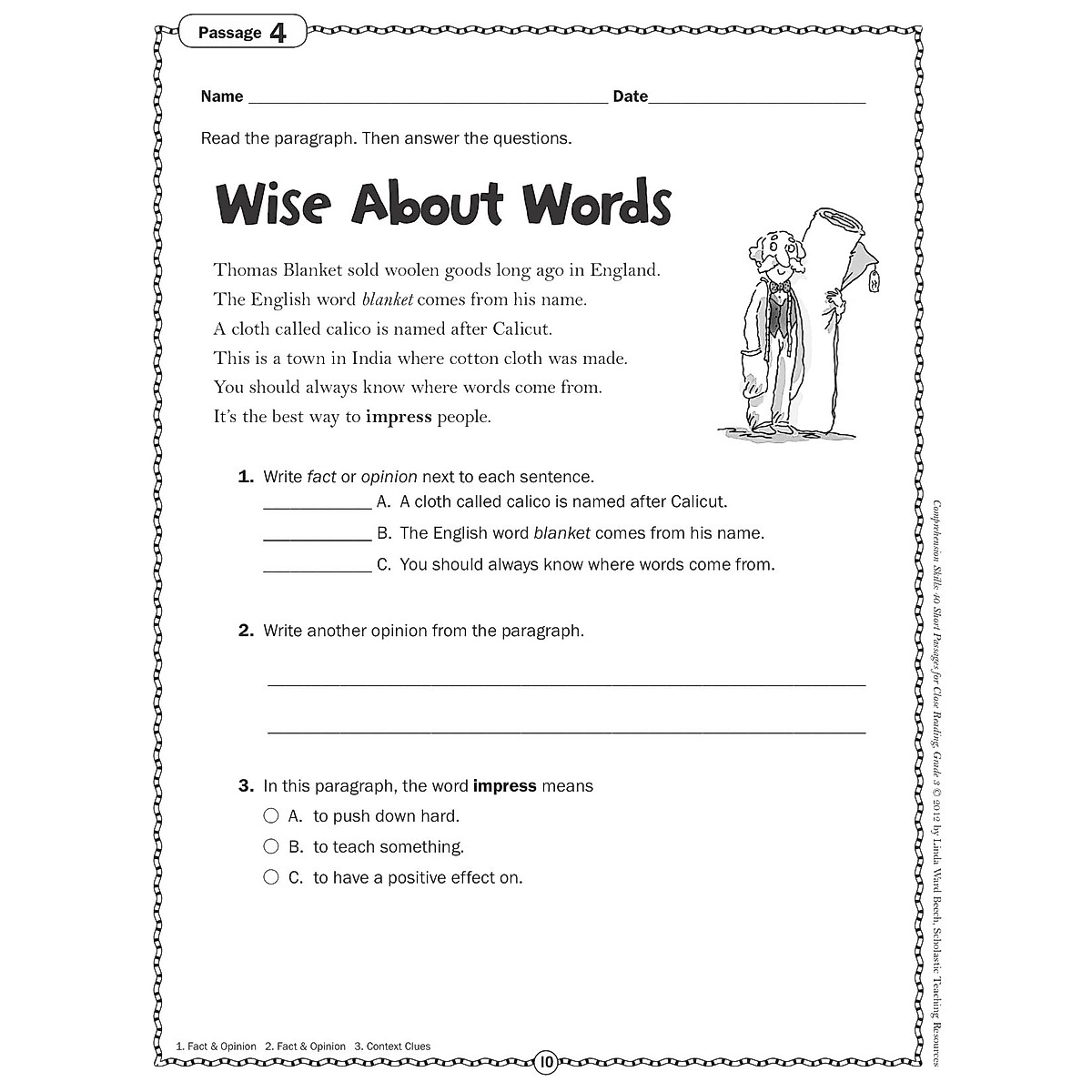 Comprehension Skills: Short Passages for Close Reading: Grade 3