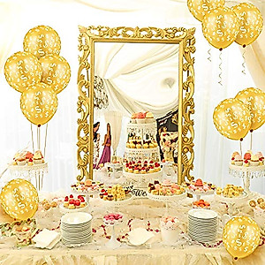 50 Pieces Golden Latex Balloons Symbol Theme Decorations with 2 Rolls of Gold Ribbons for Birthdays Weddings Retirement Baby Showers Party Anniversary Decorations, 12 Inch