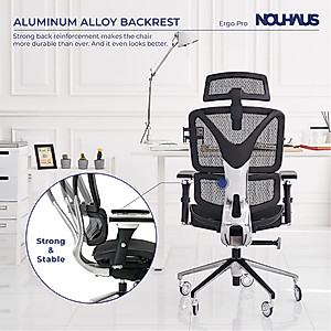 Nouhaus Ergonomic Office Chair Lumbar Support Aluminum Alloy Backrest, High Back Mesh Computer Desk Chair with Adjustable Headrest, 4D Armrest and Premium Wheels(ErgoPRO,Black)