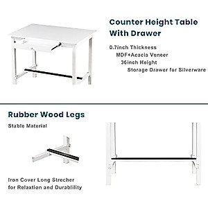 JIVOIT Counter Height 5-Piece Dining Table Set with 4 Upholstered Chairs, Solid Wood Casual Kitchen Set with 1 Storage Drawer, Save-Space Dining Table Set for 4 (White+Beige 001)