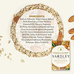 Yardley London Nourishing Bath Soap Bar Oatmeal & Almond, Helps Soothe Dry Skin & Gently Exfoliates with Natural Oatmeal, 4.0 oz Bath Bar, 1 Soap Bar