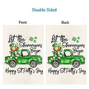MONORD Let The Shenanigans Begin Double Sided Garden Flag Happy St Patrick's Day Leprechaun Truck Yard Flag 12 x 18 Inch.